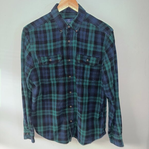 George | Shirts | George Navy Blue And Green Plaid Flannel Collared ...